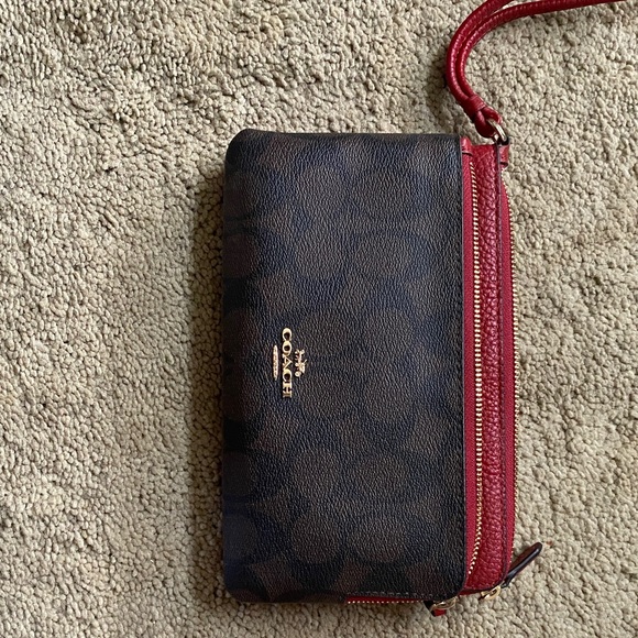 Coach | Bags | Coach Dark Brown And Red Wristlet | Poshmark